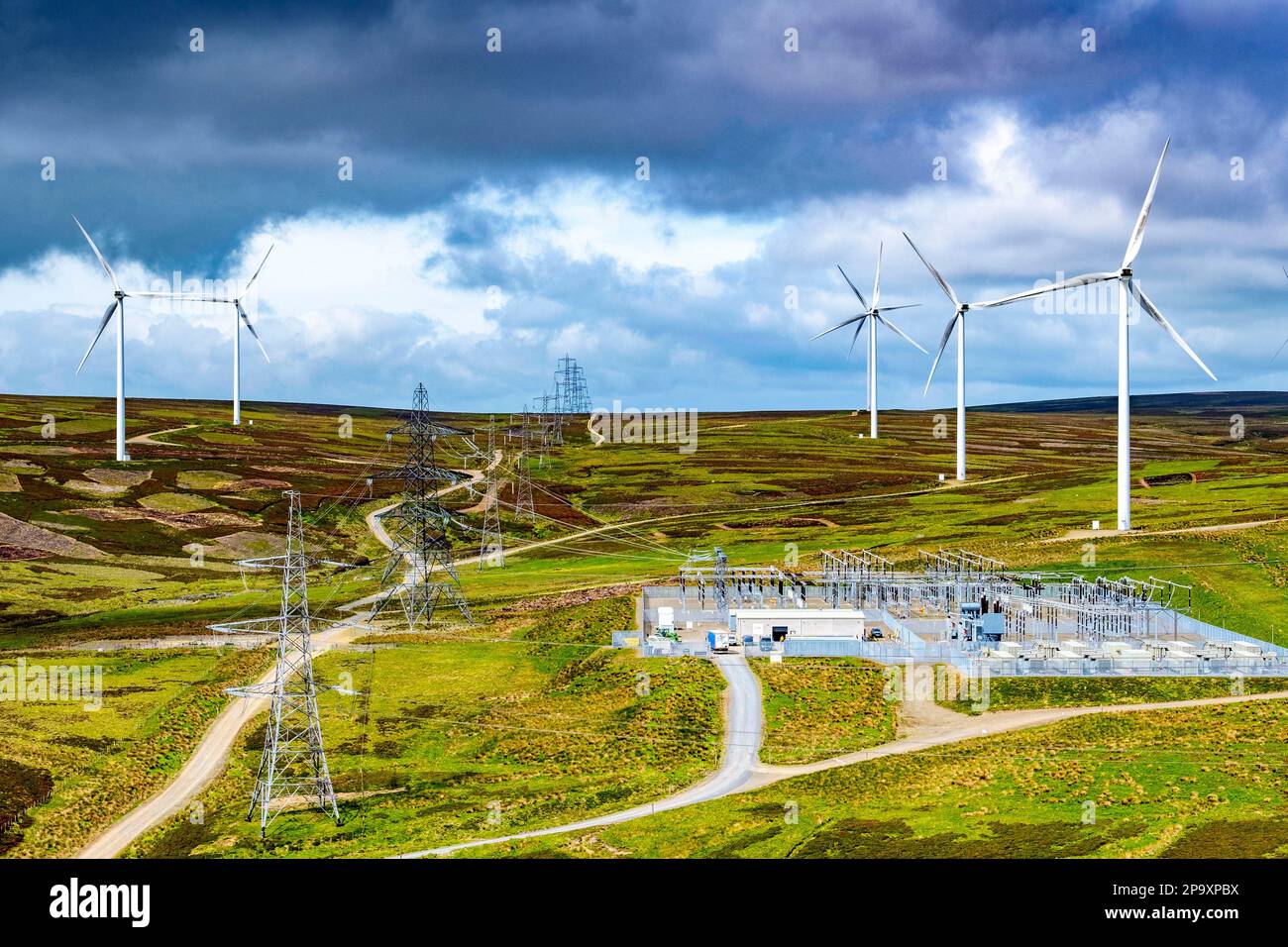 On shore British Windfarms Fallago Rig Windfarm Stock Photo - Alamy