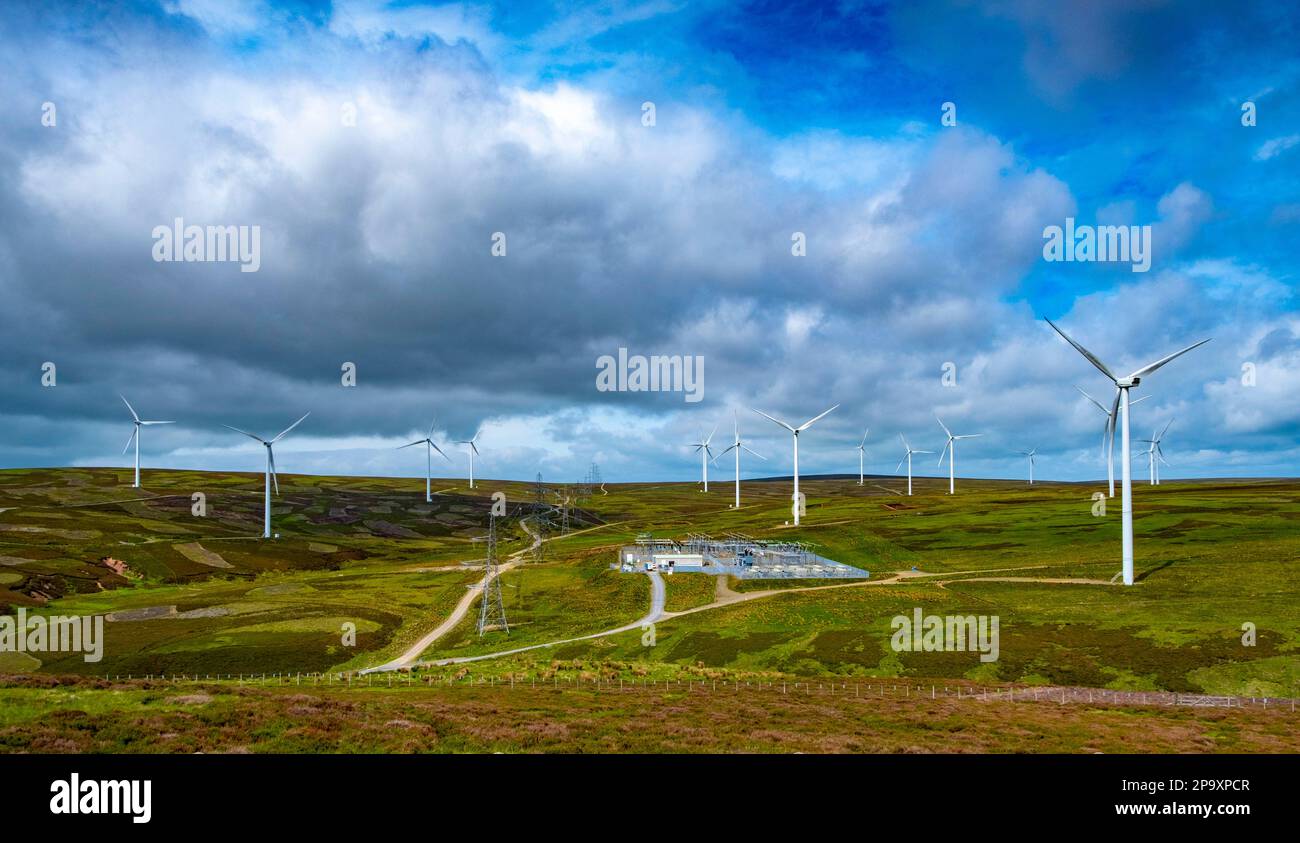 On shore British Windfarms Fallago Rig Windfarm Stock Photo - Alamy