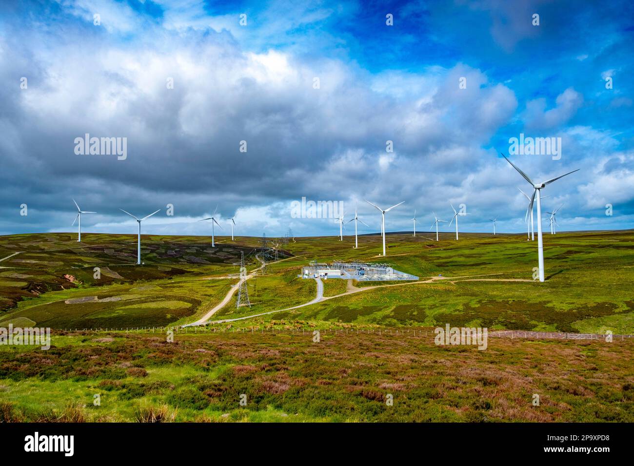 On shore British Windfarms Fallago Rig Windfarm Stock Photo - Alamy
