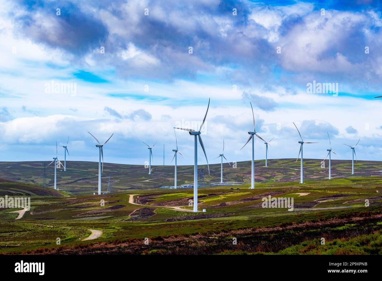 On shore British Windfarms Fallago Rig Windfarm Stock Photo - Alamy