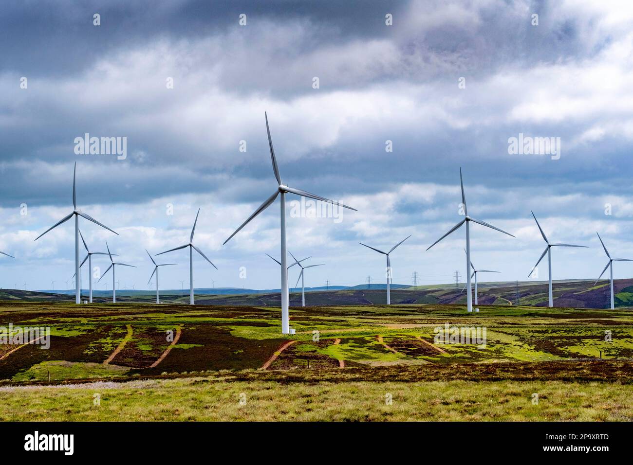 On shore British Windfarms Fallago Rig Windfarm Stock Photo - Alamy