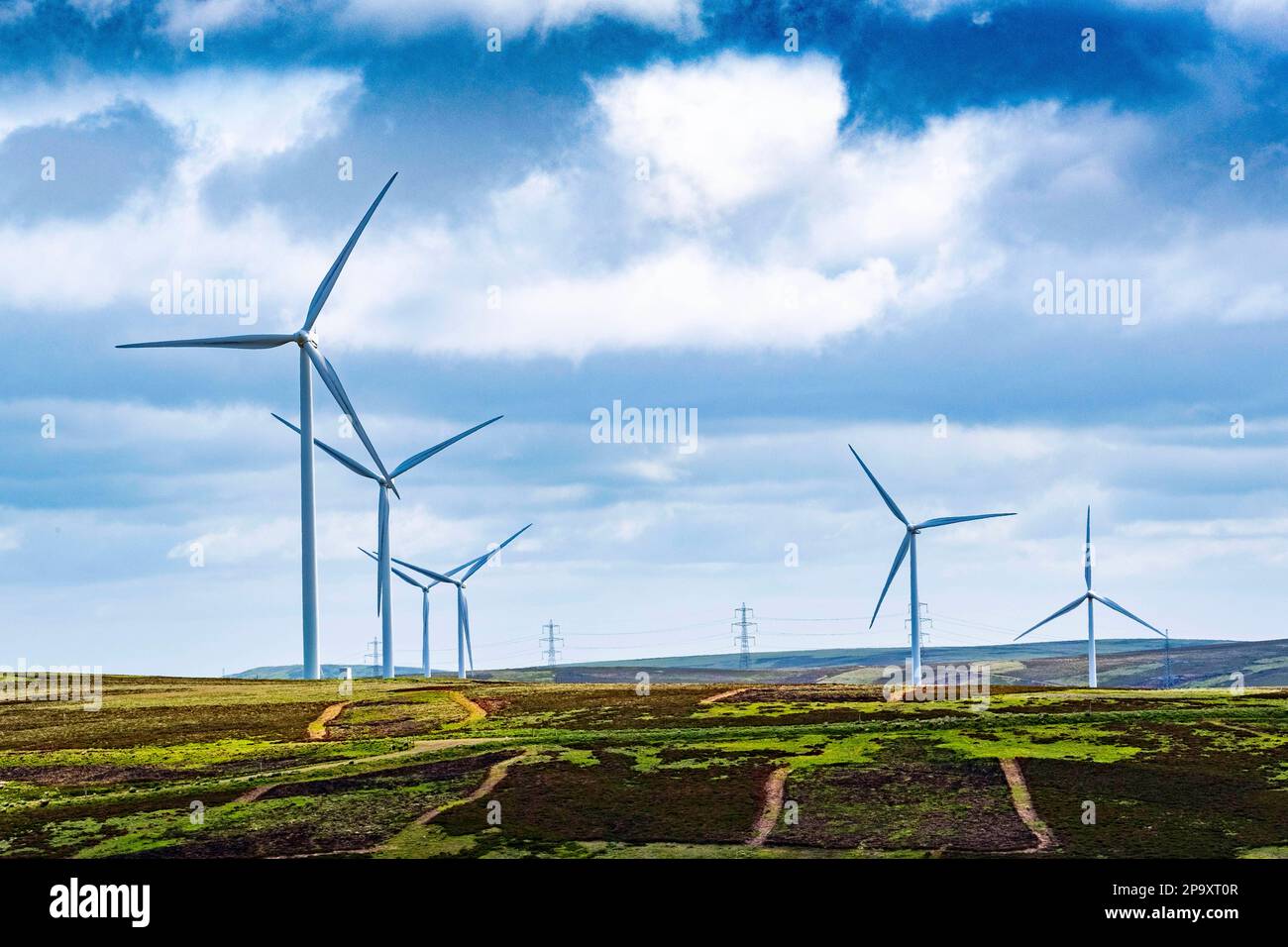 On shore British Windfarms Fallago Rig Windfarm Stock Photo - Alamy