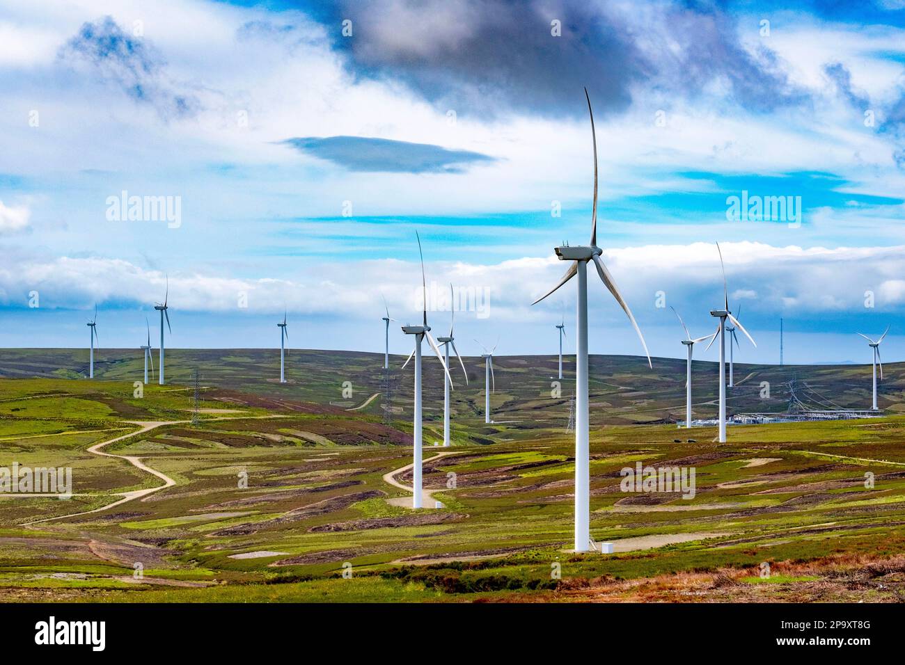 On shore British Windfarms Fallago Rig Windfarm Stock Photo - Alamy