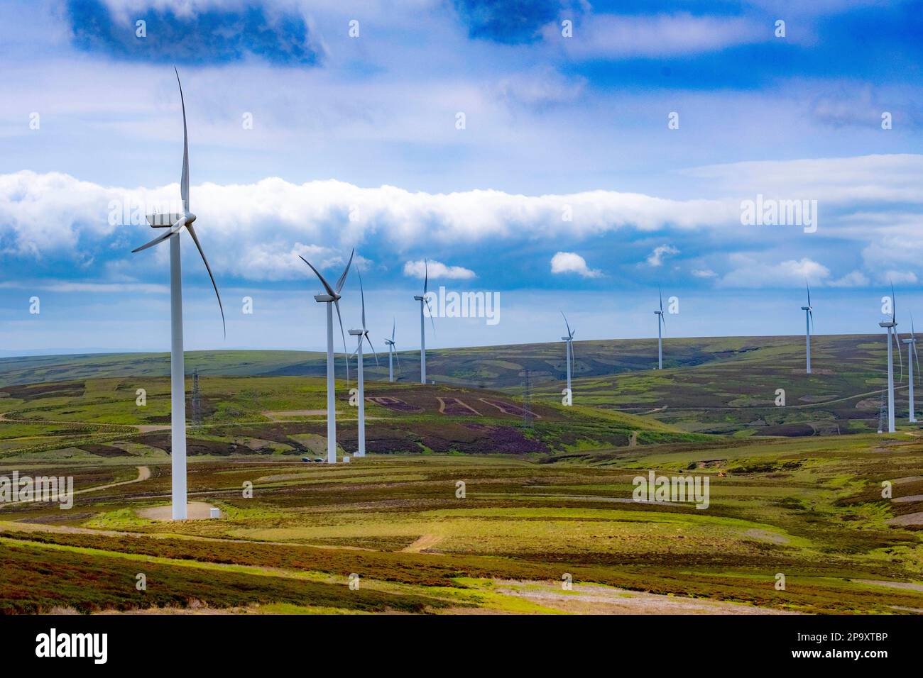 On shore British Windfarms Fallago Rig Windfarm Stock Photo - Alamy