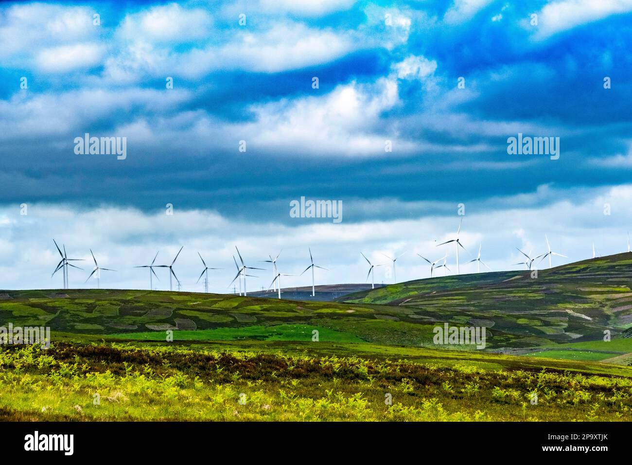 On shore British Windfarms Fallago Rig Windfarm Stock Photo - Alamy