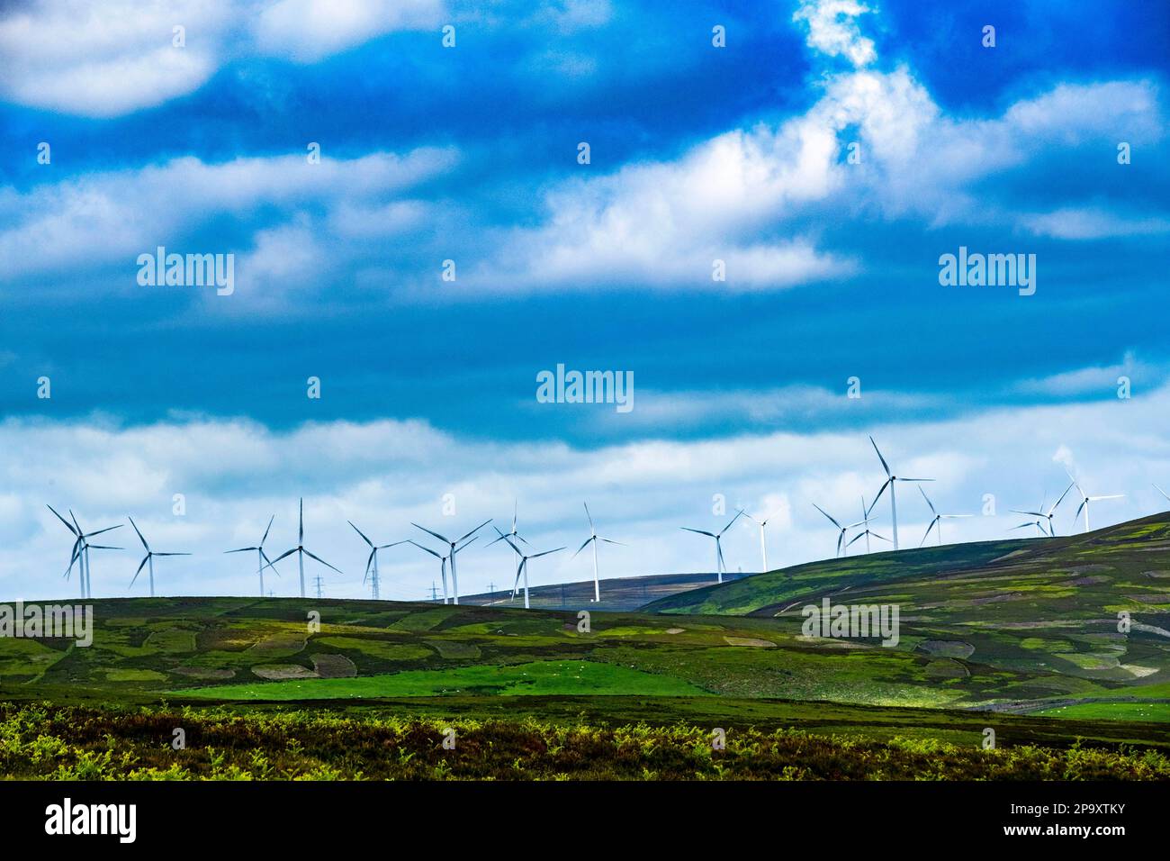 On shore British Windfarms Fallago Rig Windfarm Stock Photo - Alamy