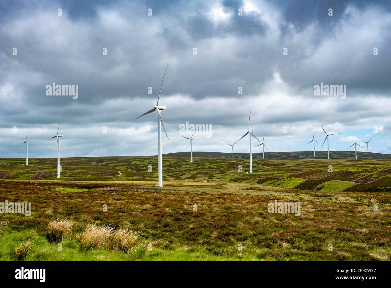 On shore British Windfarms Fallago Rig Windfarm Stock Photo - Alamy