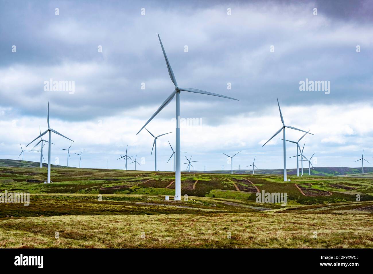 On shore British Windfarms Fallago Rig Windfarm Stock Photo - Alamy