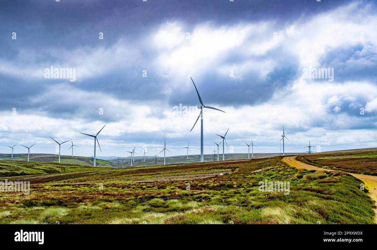 On shore British Windfarms Fallago Rig Windfarm Stock Photo - Alamy