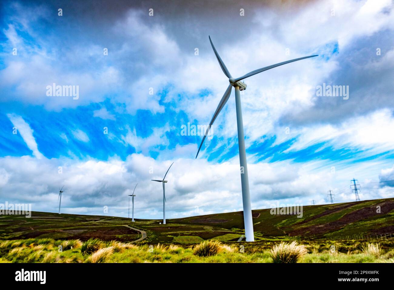 On shore British Windfarms Fallago Rig Windfarm Stock Photo - Alamy