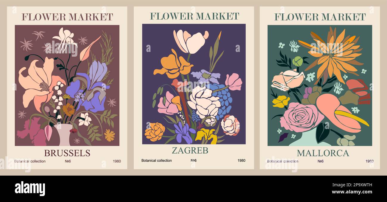 Set of abstract flower market posters vector art Stock Vector Image ...