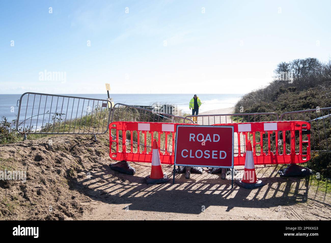The beach road is closed at Hemsby in Norfolk, where a number of ...