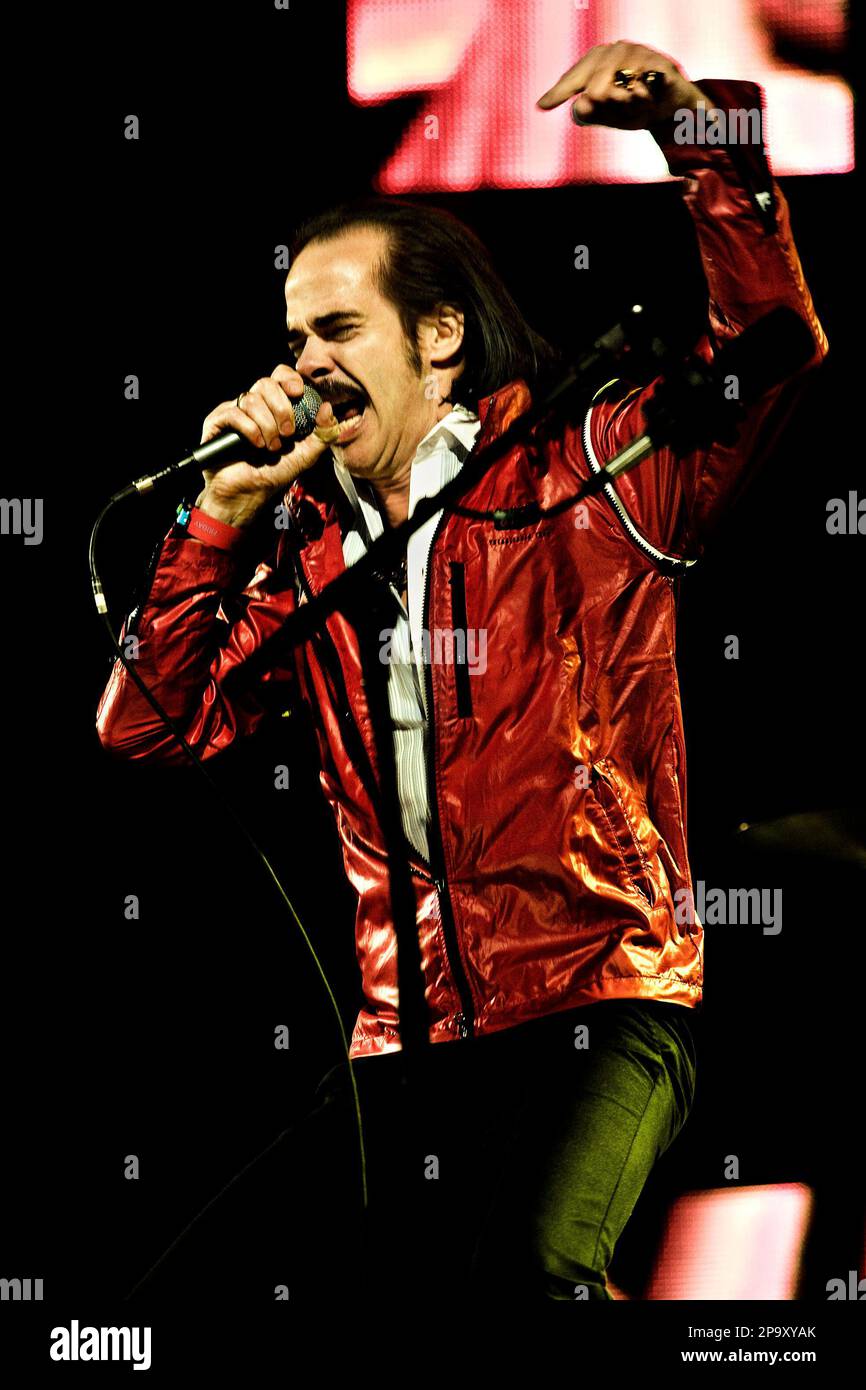 Australian Nick Cave and his band Grinderman during the Roskilde Festival in Roskilde, late ...