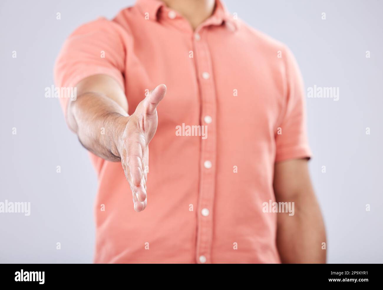 Onboarding, handshake and portrait of a businessman in isolated, gray ...