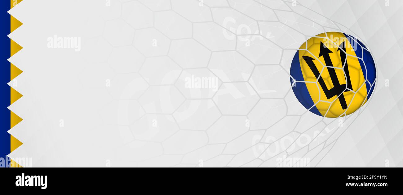 Banner design of a football ball with flag of Barbados in football net ...