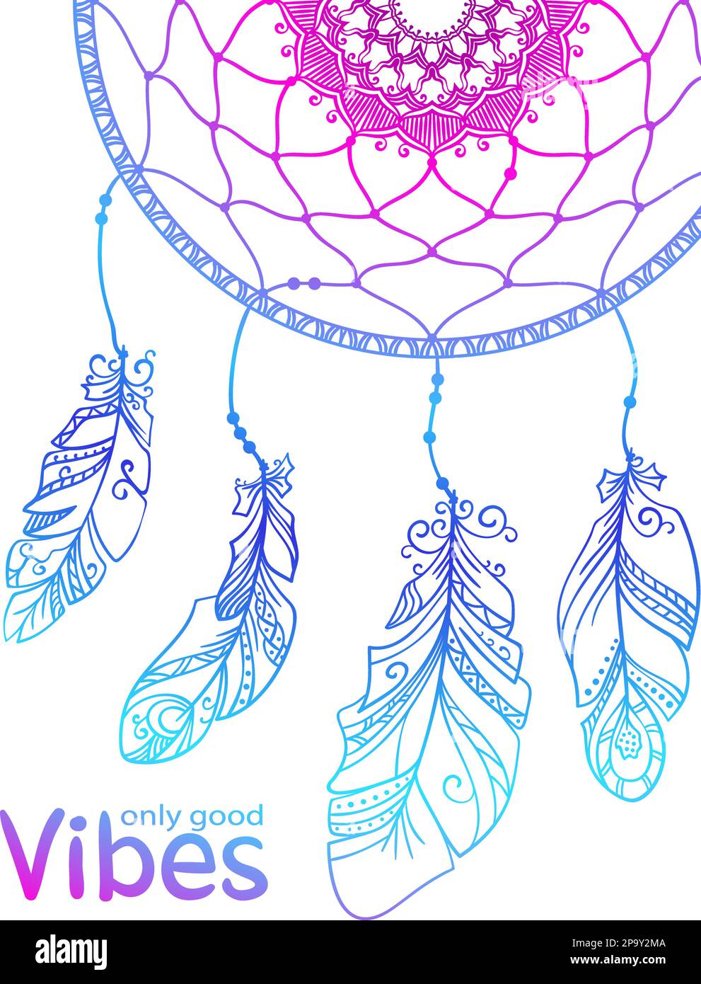 Card design with hand drawn talisman dream catcher and inspirational ...