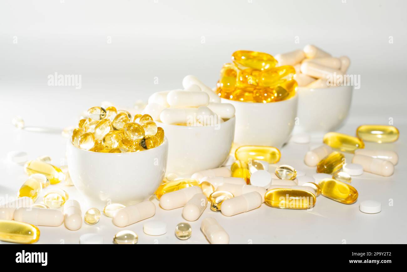 Vitamin D, omega 3, omega 6, Food supplement oil filled fish oil ...