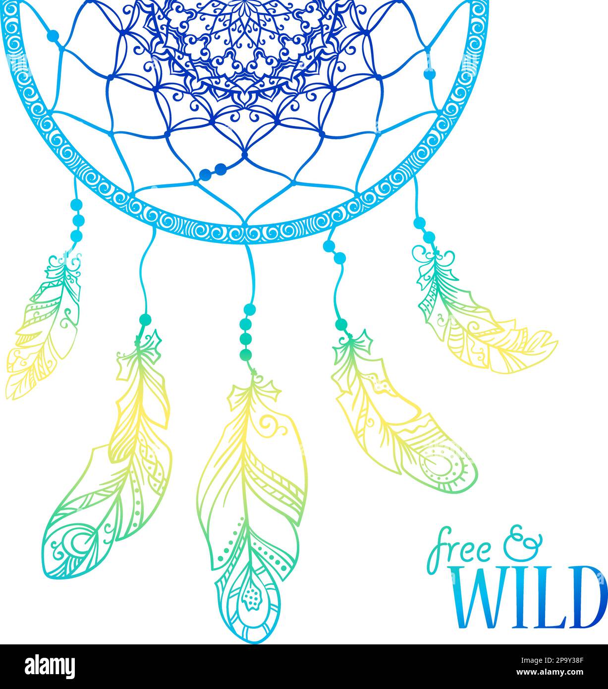 Card design with hand drawn talisman dream catcher and inspirational ...
