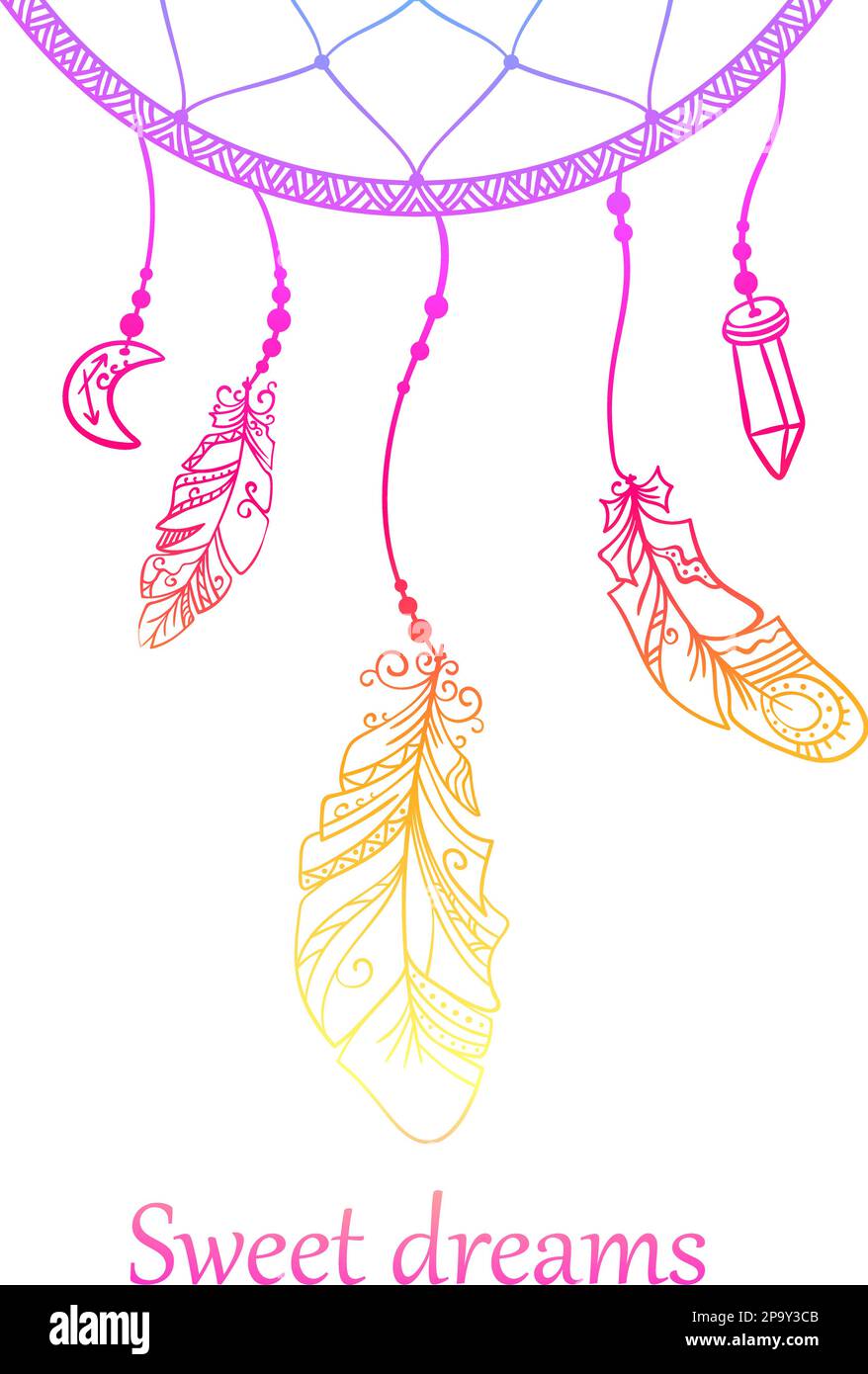 Card design with hand drawn talisman dream catcher and inspirational ...