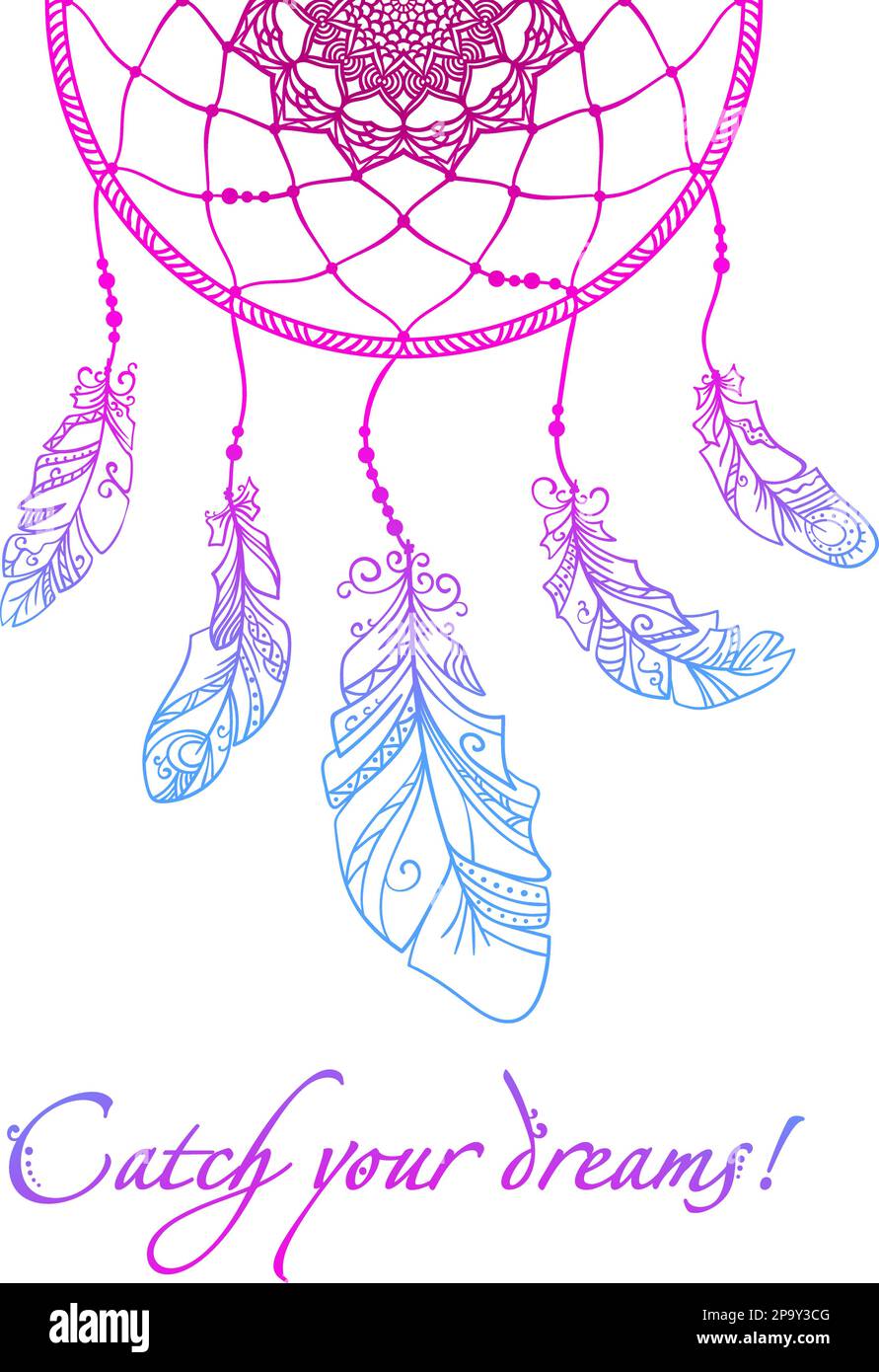 Card design with hand drawn talisman dream catcher and inspirational ...