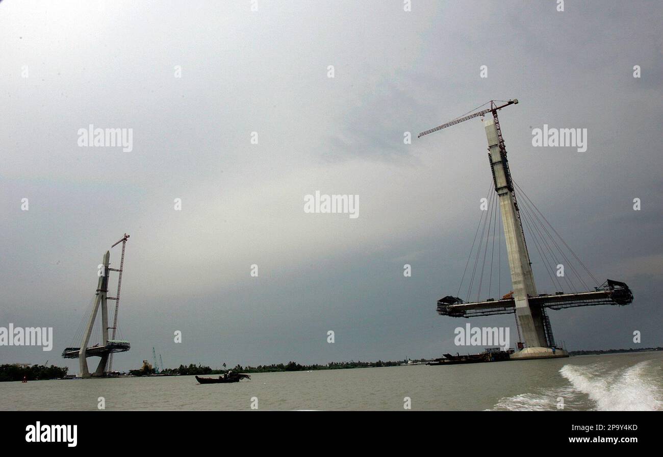 A bridge, which collapsed on Sept. 26, 2007, is seen under construction ...