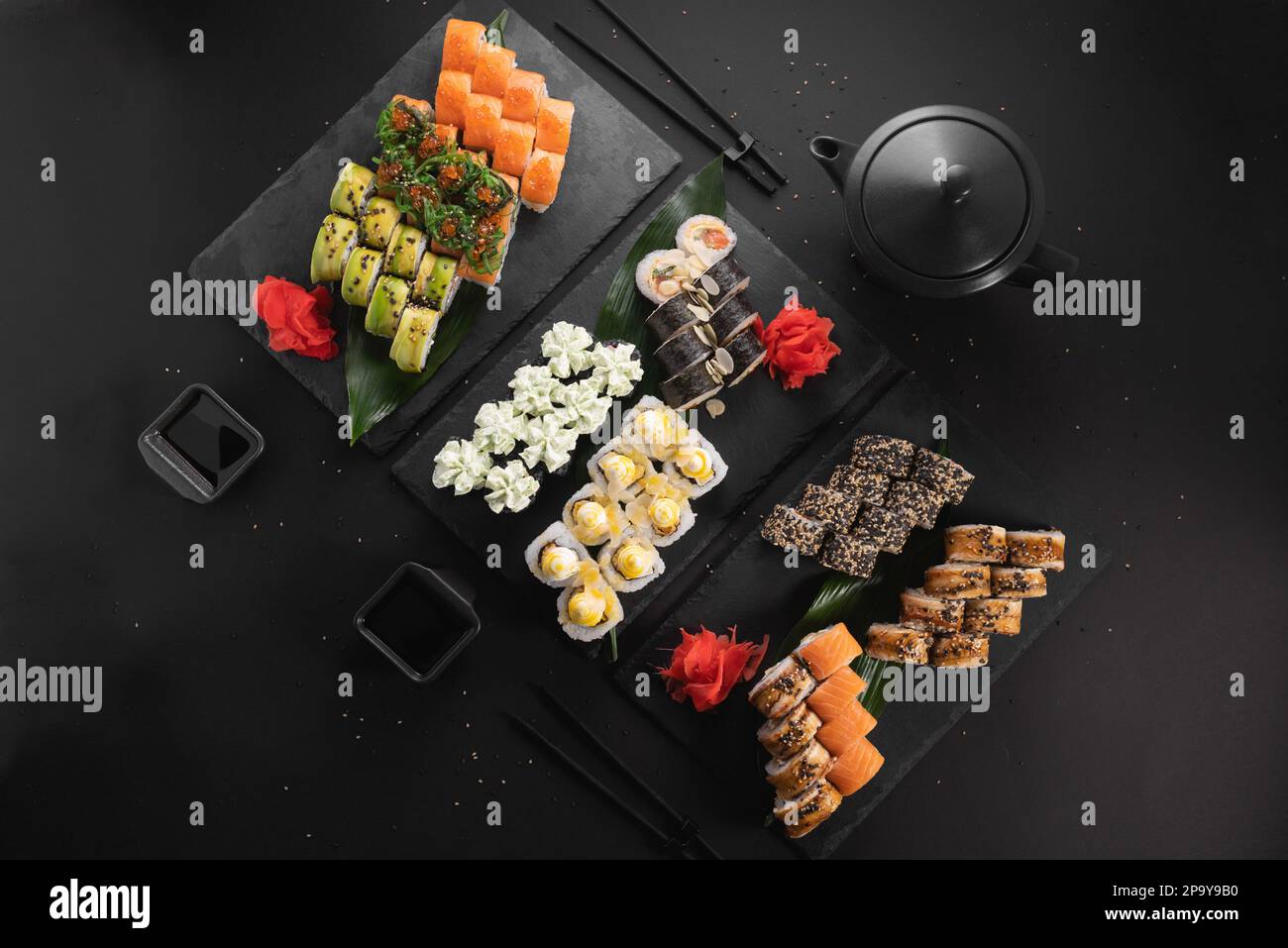 sushi set on the black background Stock Photo - Alamy