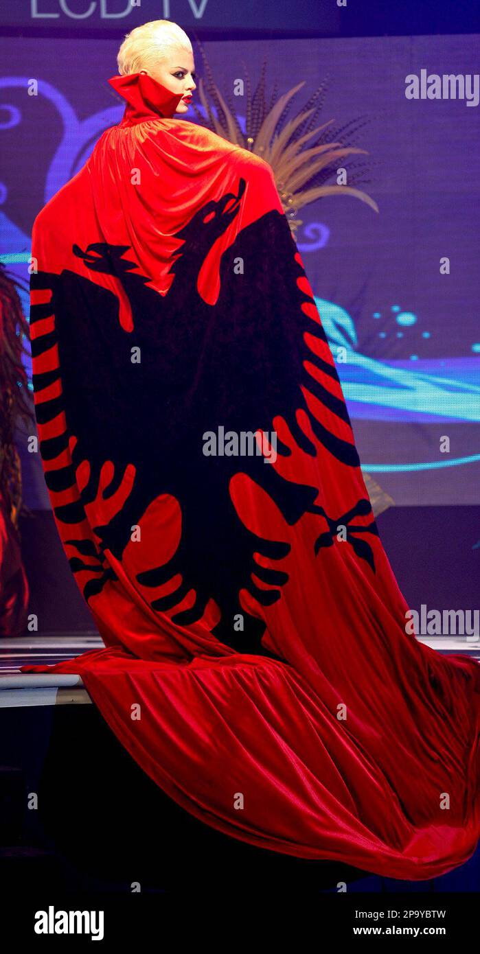 Matilda Mecini, Miss Albania 2008, shows dress during the National ...