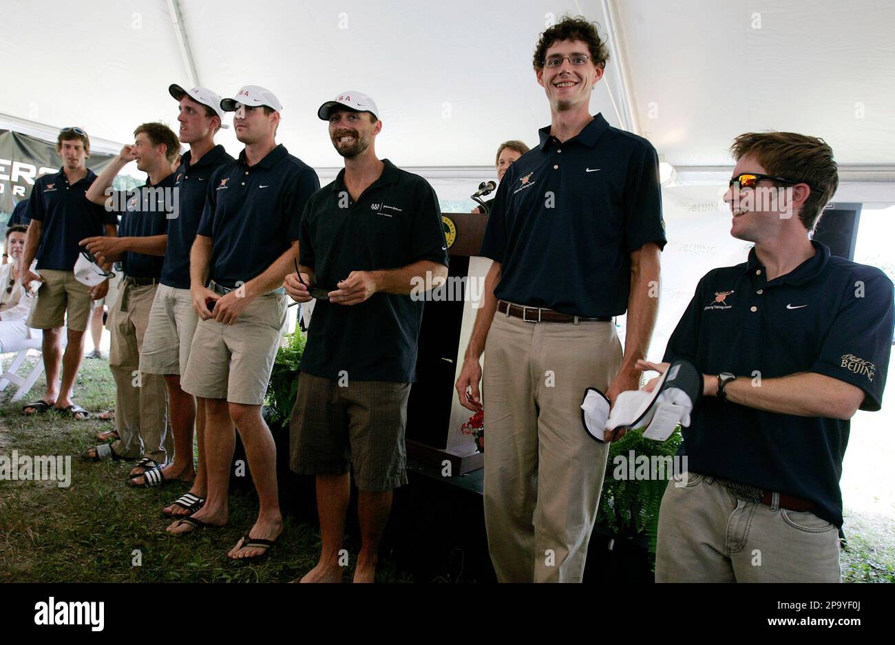 Members of the 2008 U.S. Olympic Rowing Team men's eight, from left ...
