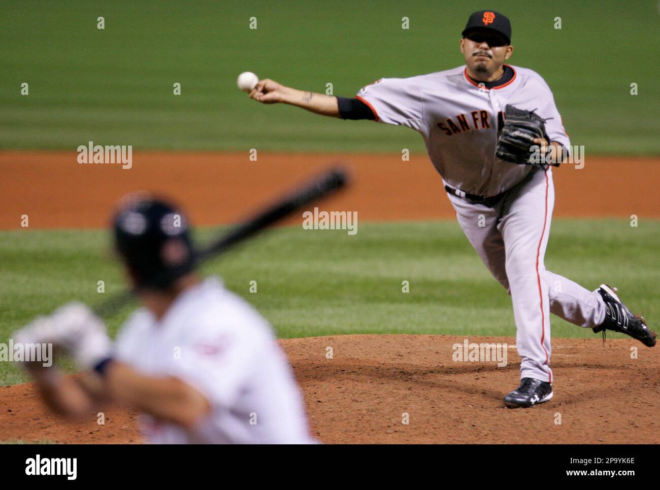 San Francisco Giants' Sergio Romo pitches to Cleveland Indians' David ...