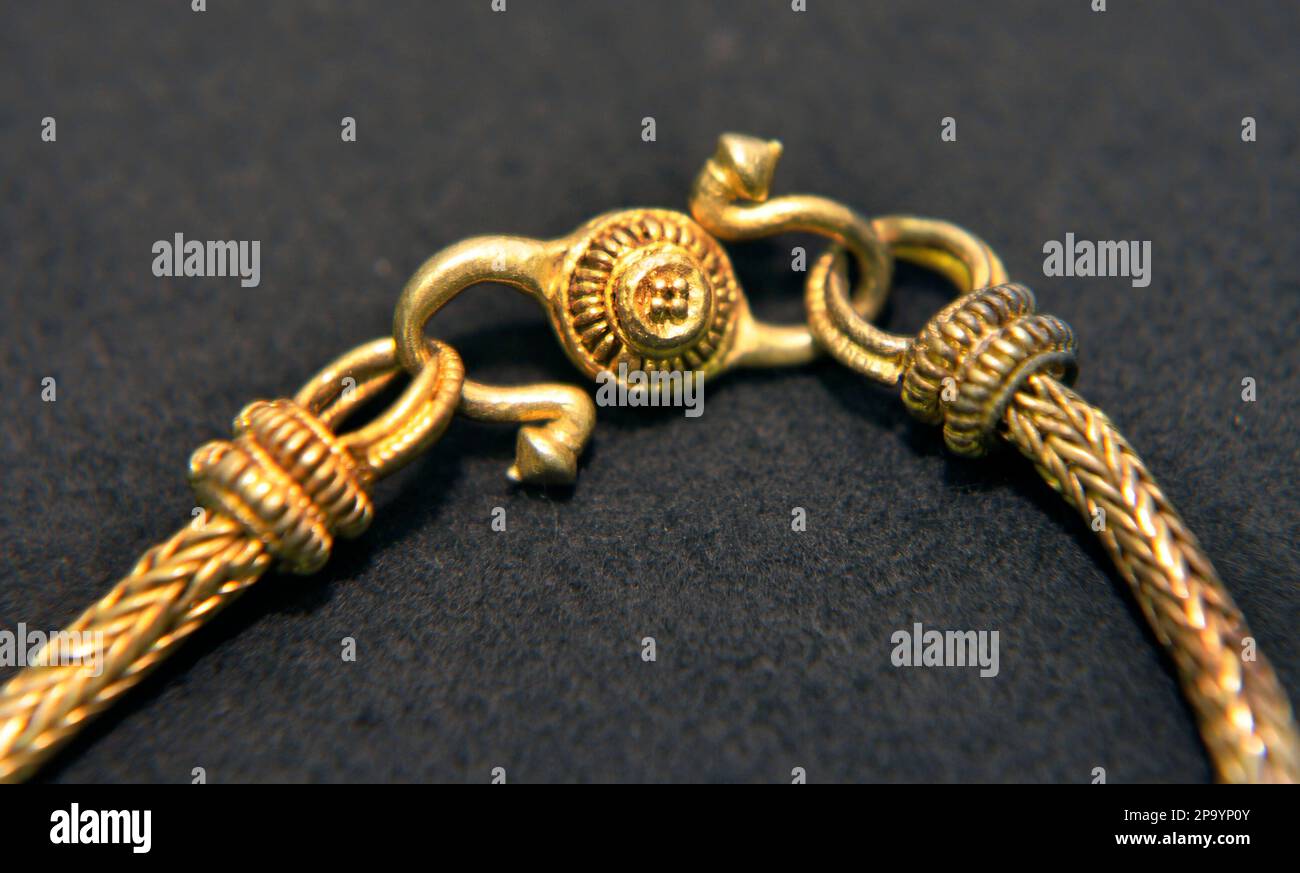 A partial view of a gold chain, is seen, in the district museum of ...