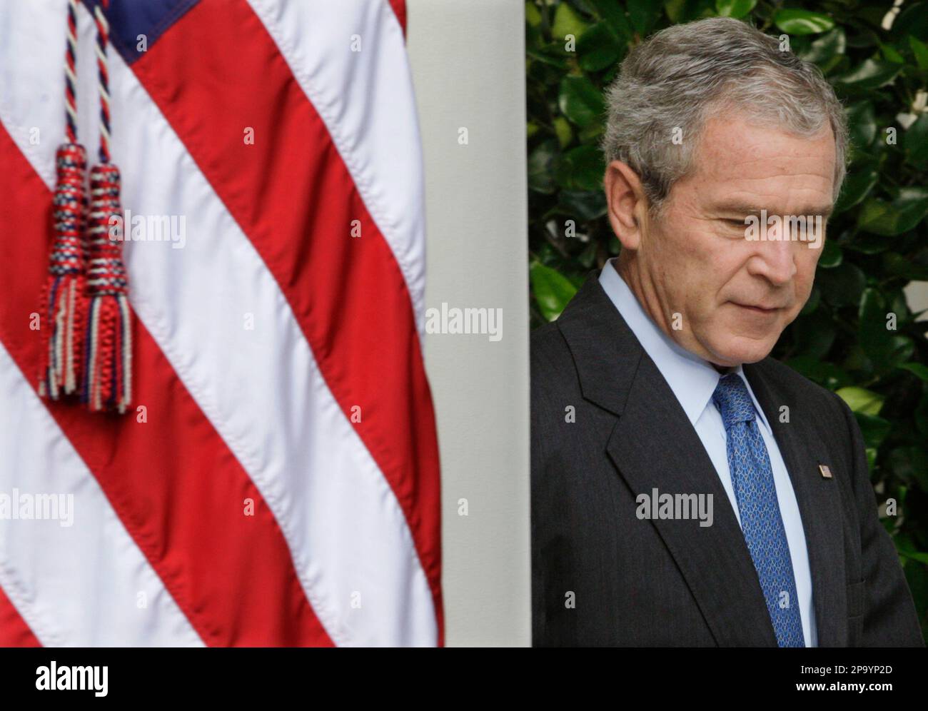 President Bush walks to the Rose Garden to make a statement on North ...