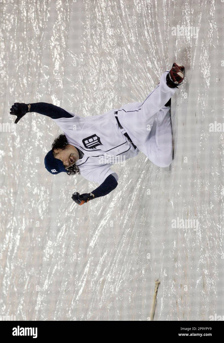 Detroit Tigers pitcher Todd Jones, wearing a give-away Magglio Ordonez ...