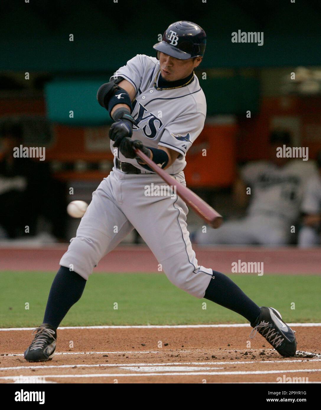 Tampa Bay Rays' Akinori Iwamura, of Japan, swings at a ball before ...