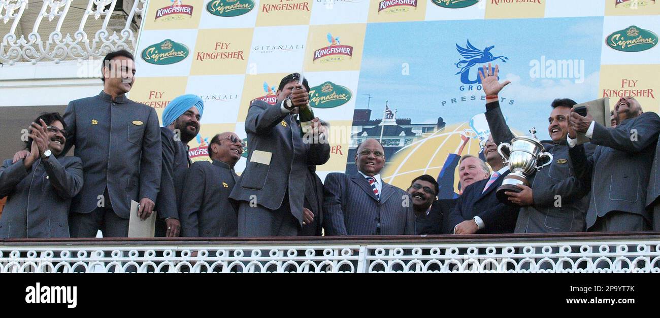 India's 1983 cricket World Cup winning team captain Kapil Dev sprays ...