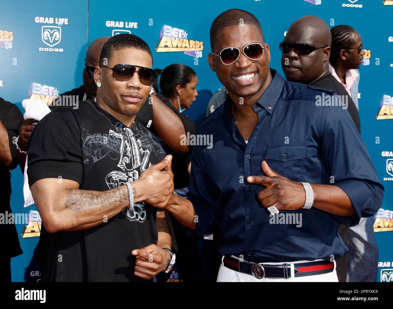 Nelly, left, and David Banner arrive at the BET Awards on Tuesday June ...