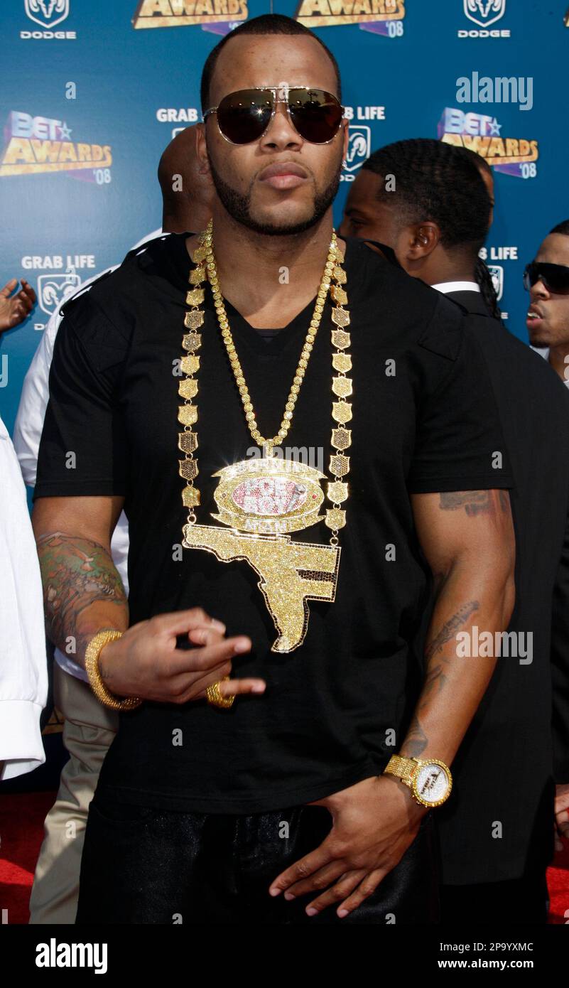 Flo Rida arrives at the BET Awards on Tuesday, June 24, 2008 in Los ...