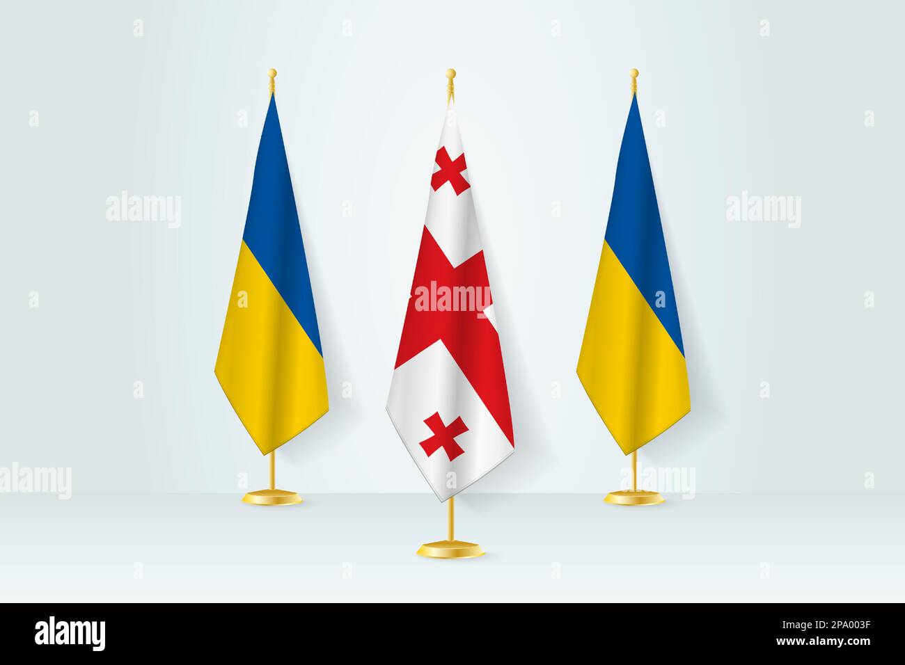 Meeting concept between Georgia and Ukraine. Flags on a flag stand ...