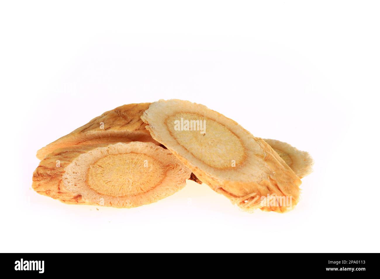 Chinese herbal medicine astragalus membranaceus on a white background ...