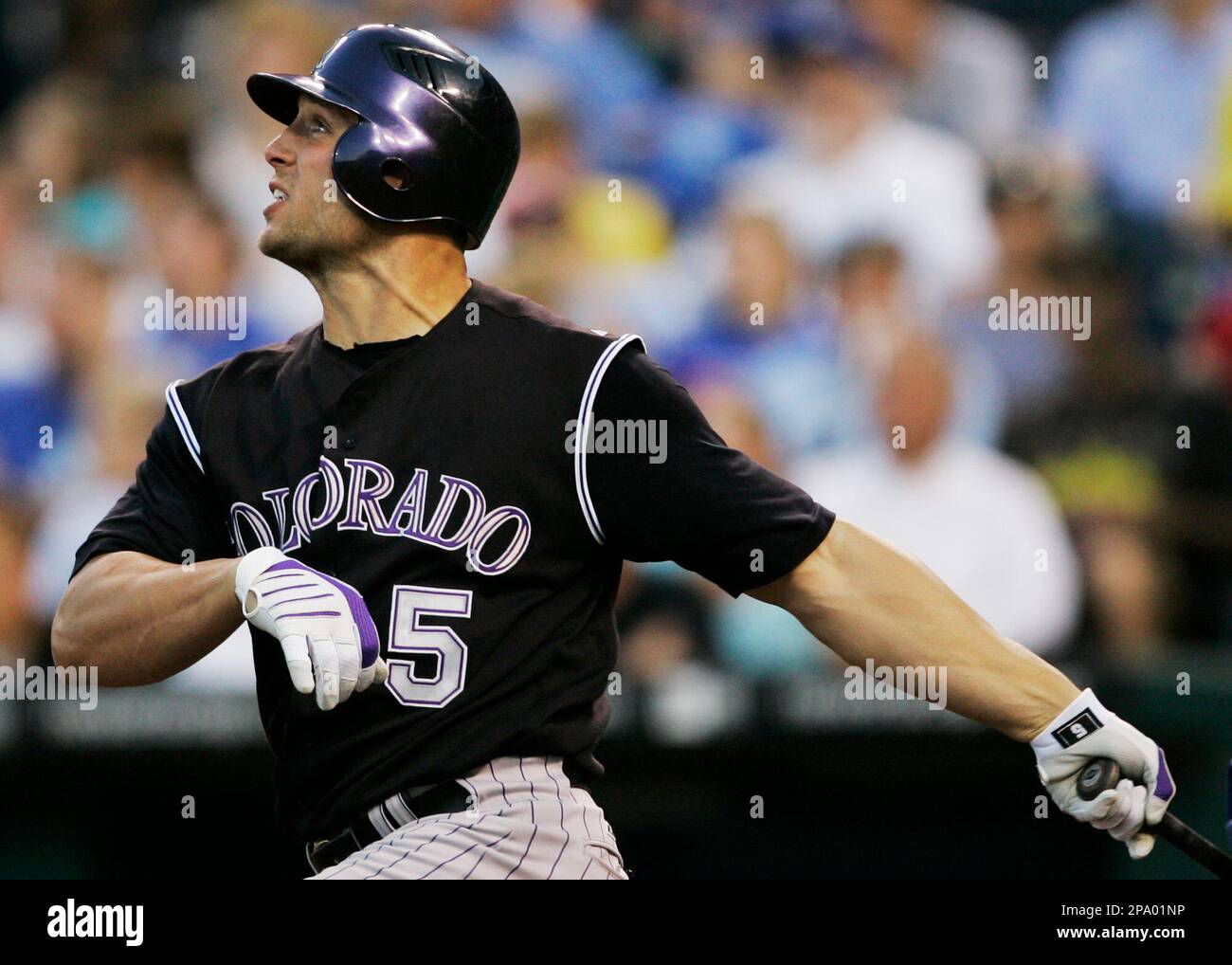 Colorado Rockies' Matt Holliday hits a two-run home run off Kansas City ...
