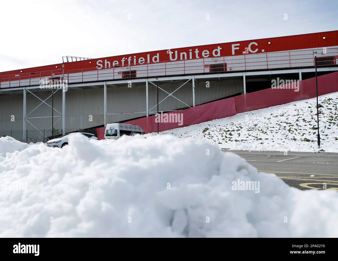 Snow on the pavements outside the stadium ahead of the Sky Bet ...