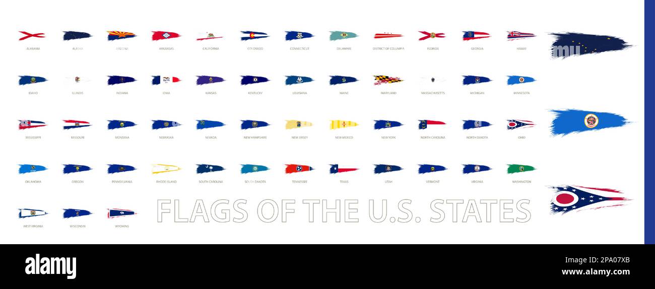 Grunge brush stroke flags collection, flags of the US States. Abstract ...