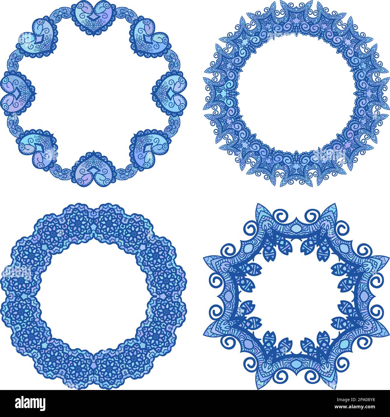 Round blue frame, Circular ornament design element, Vector set Stock ...