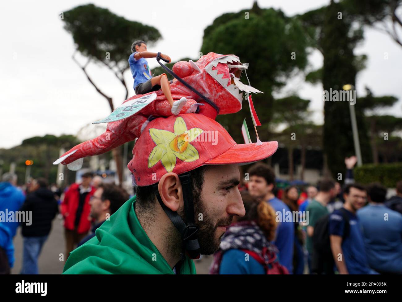 An Italy fan outside the ground ahead of the Guinness Six Nations match ...