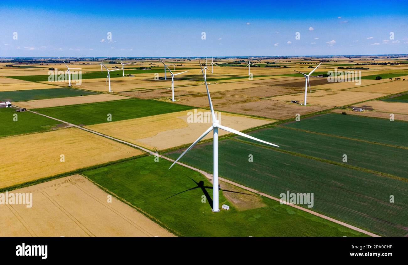 On shore British Windfarm Red tile Stock Photo - Alamy