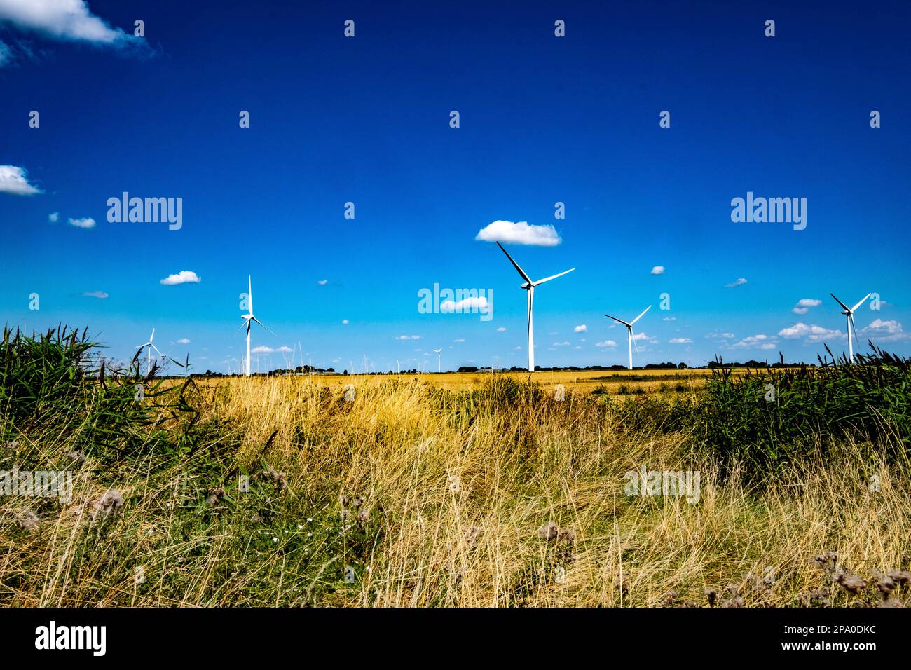 On shore British Windfarm Red tile Stock Photo - Alamy