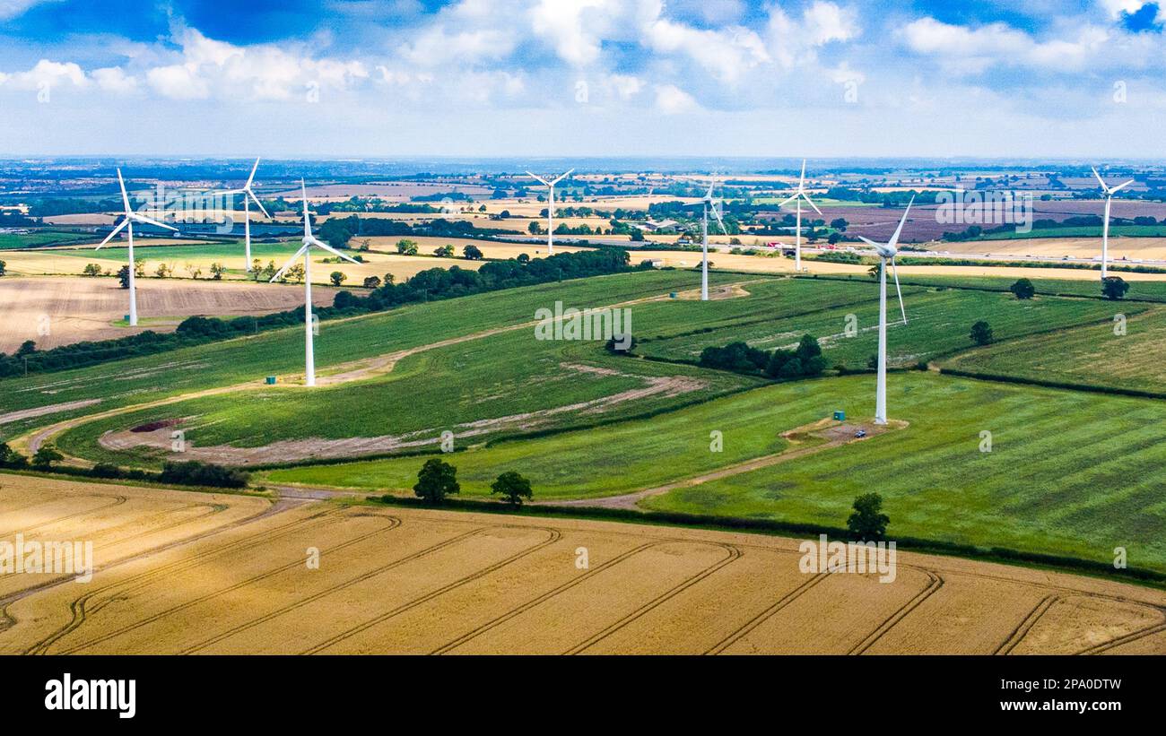 On shore British Windfarm Red tile Stock Photo - Alamy