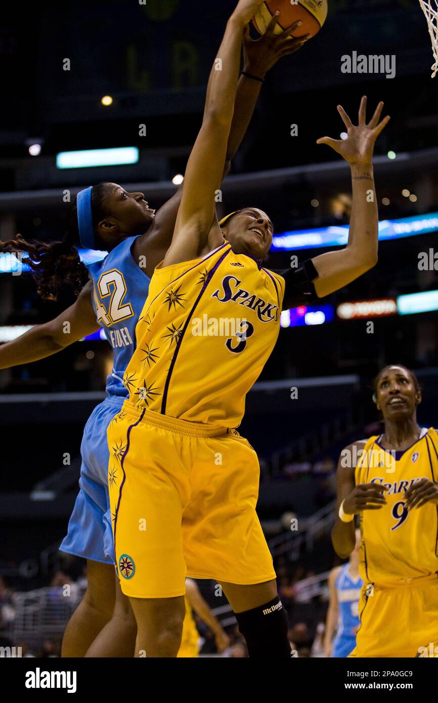 Los Angeles Sparks' Candace Parker (3) blocks the shot of Chicago Sky's ...