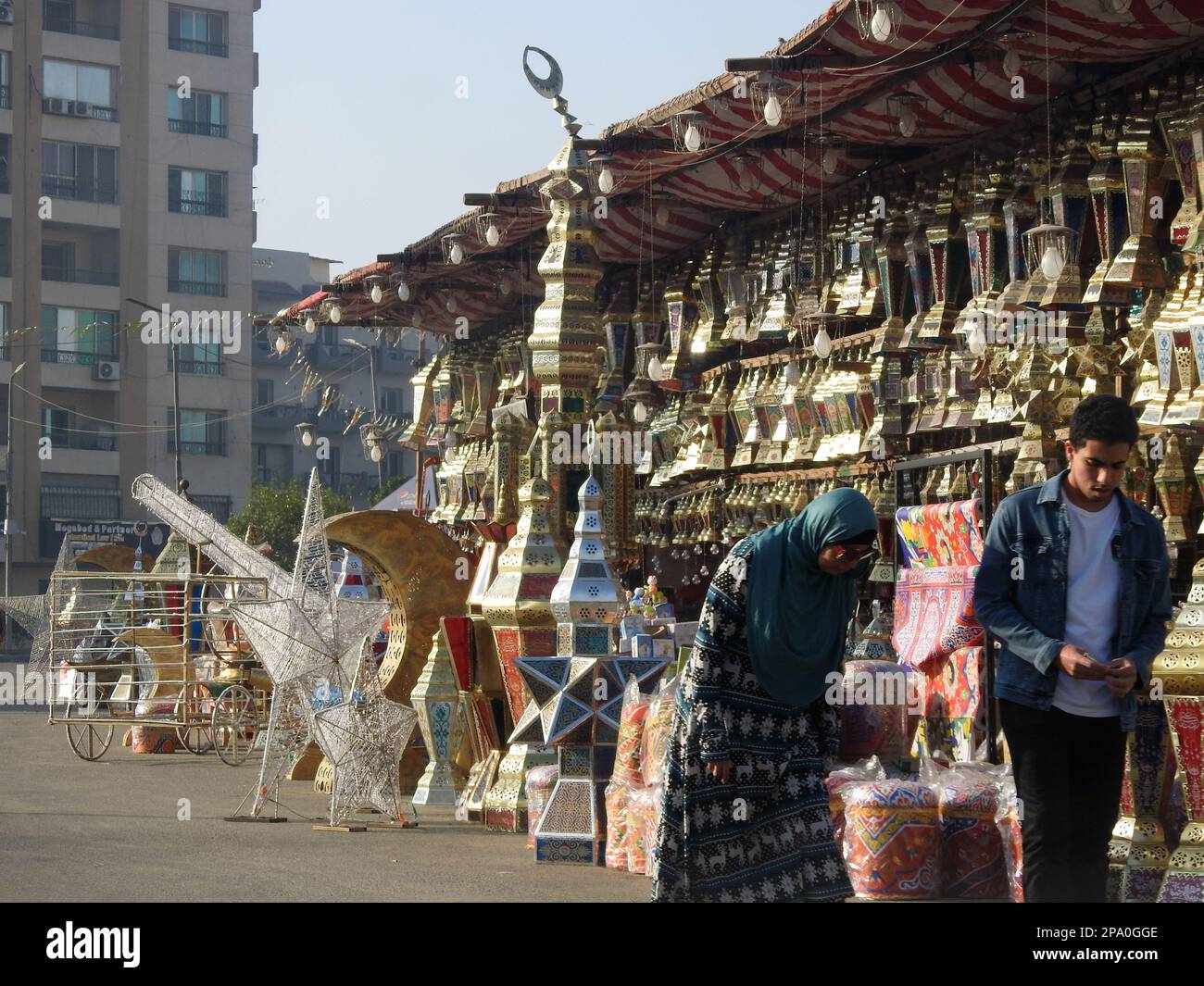 Cairo, Egypt, March 11 2023: The Festive events in Egyptian streets before Ramadan Fasting month ...