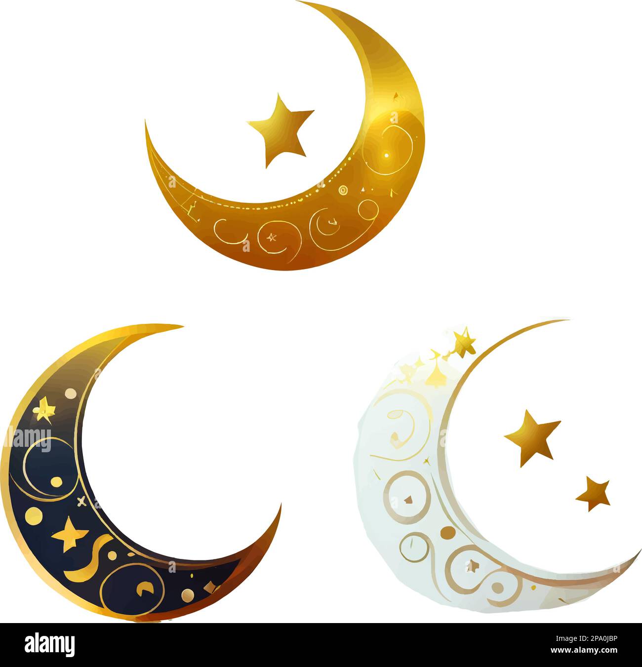 set vector illustration of crescent golden light isolated on white ...