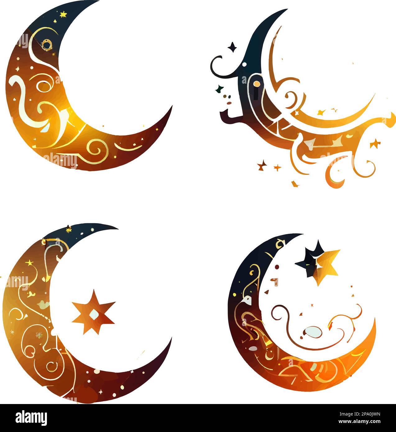 set vector illustration of crescent golden light isolated on white ...